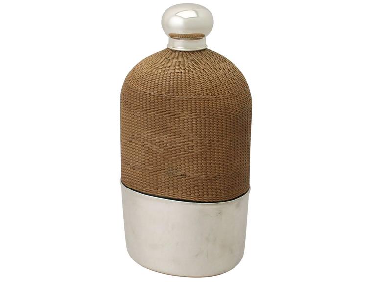 Newcastle Sterling Silver, Glass and Wicker Hip Flask by Isaac Cookson ...