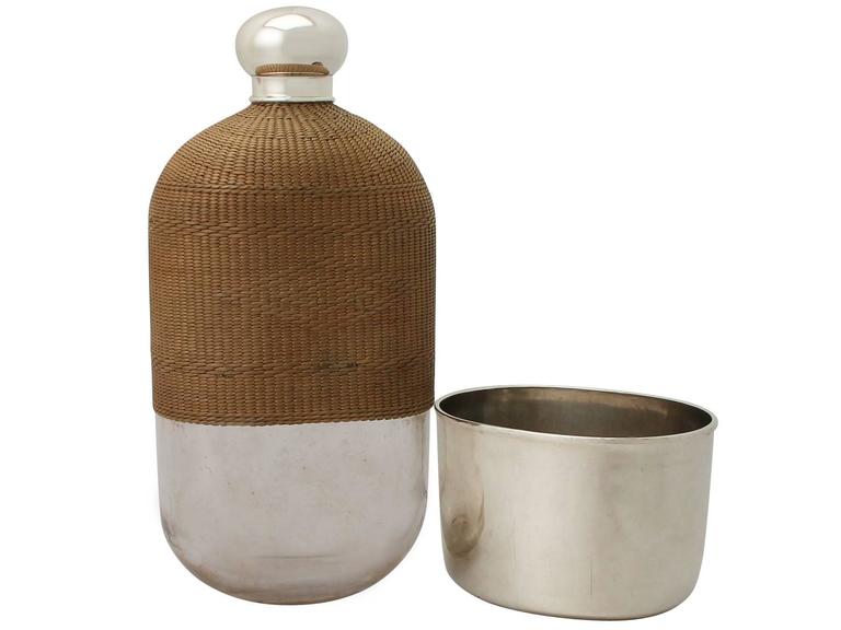 Newcastle Sterling Silver, Glass and Wicker Hip Flask by Isaac Cookson ...
