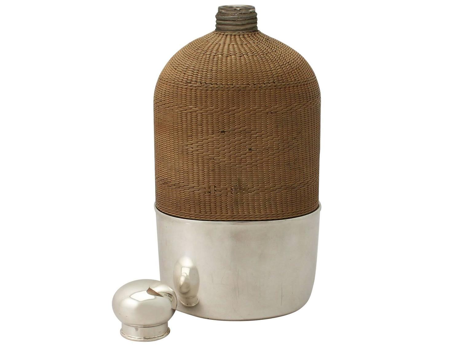 Newcastle Sterling Silver, Glass and Wicker Hip Flask by Isaac Cookson ...