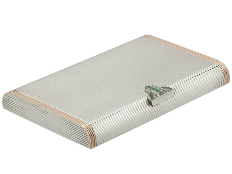 1930s Emerald Diamond, Sterling Silver Mirror Compact by Asprey and Co ...