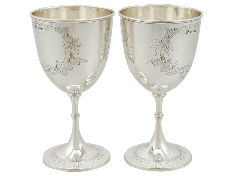 Victorian 1880s Pair of Sterling Silver Goblets at 1stDibs