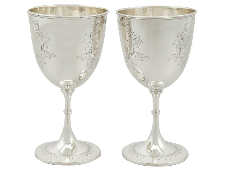 Victorian 1880s Pair of Sterling Silver Goblets at 1stDibs