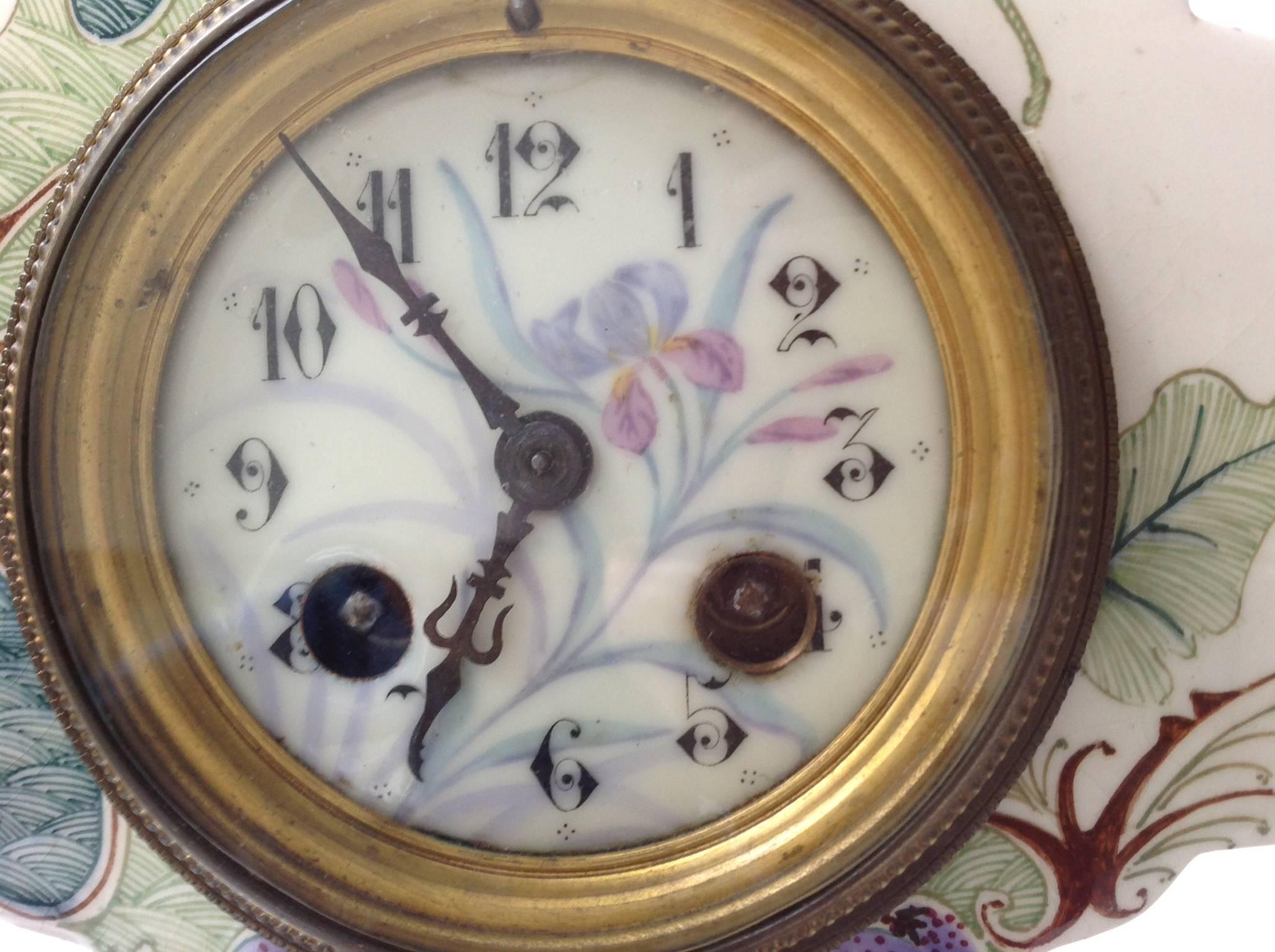 Art Nouveau clock, ceramic with a floral design, Gouda For Sale at 1stDibs