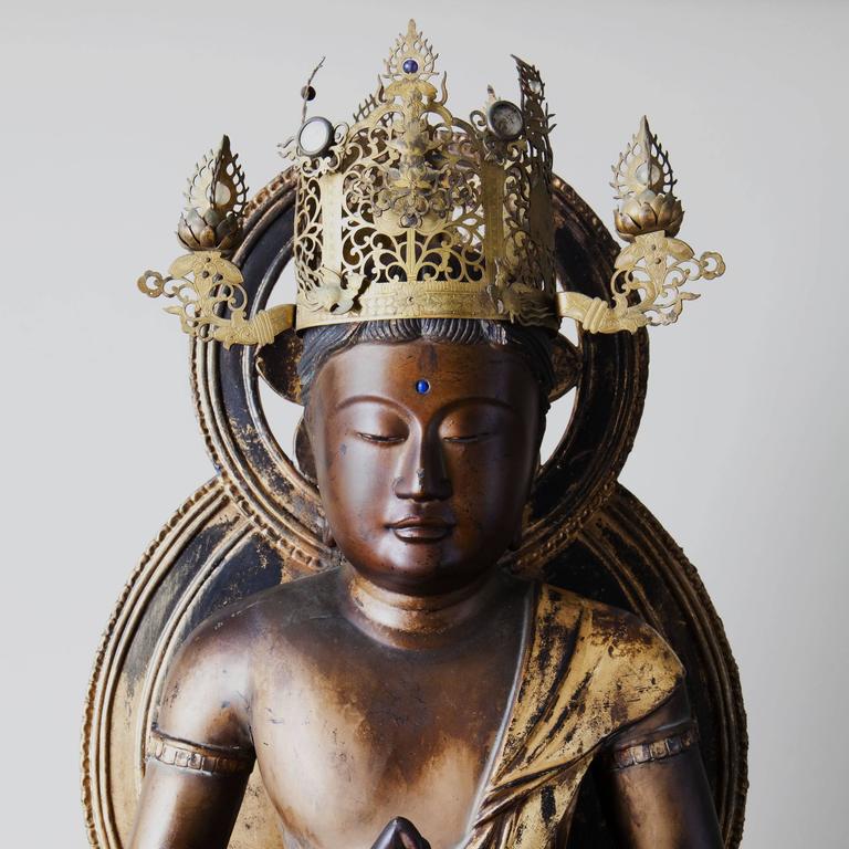 Fine Carved Wooden and Gilt Figure of a Japanese Buddha, Dainichi ...