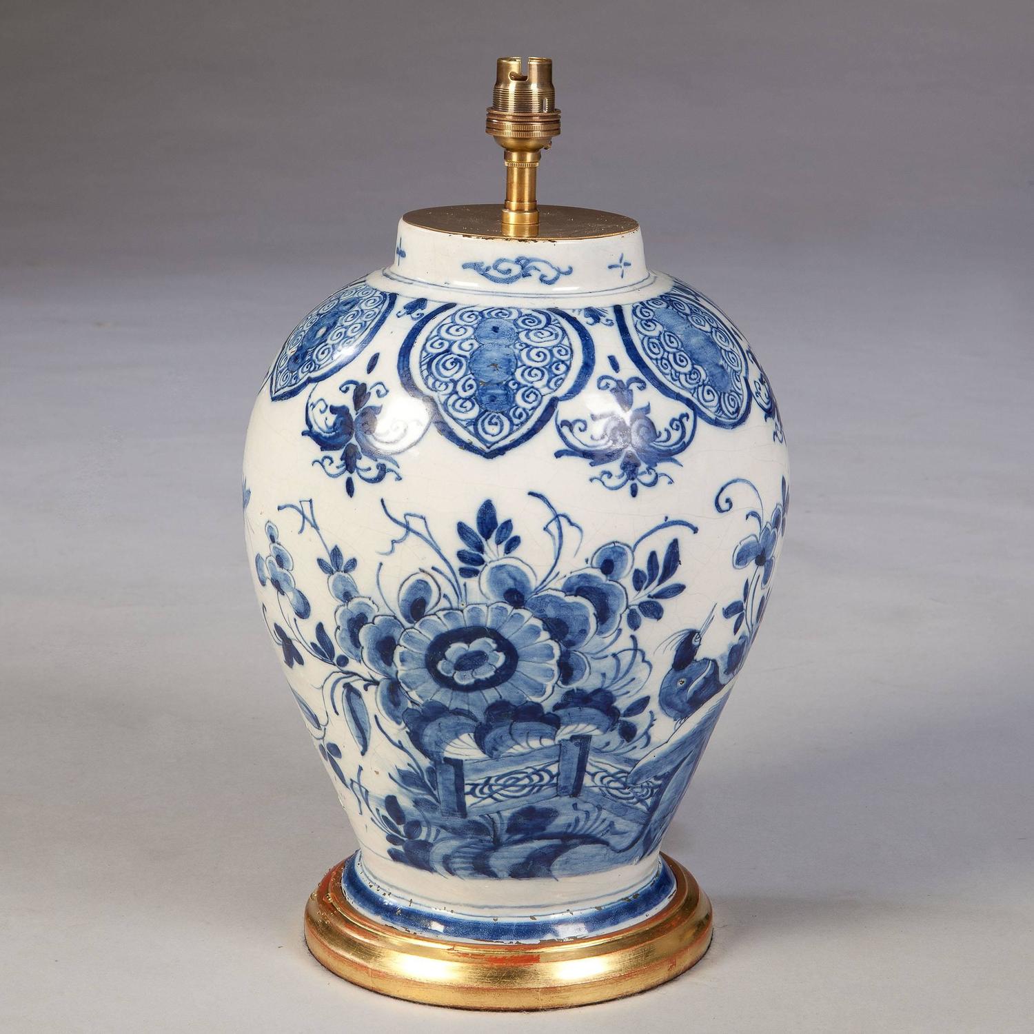 18th Century Dutch Delft Pottery Vase Mounted as Lamp For Sale at 1stdibs