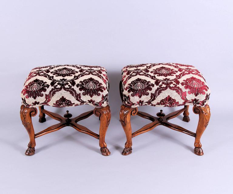 Pair of 18th Century Carved Walnut Stools For Sale at 1stDibs
