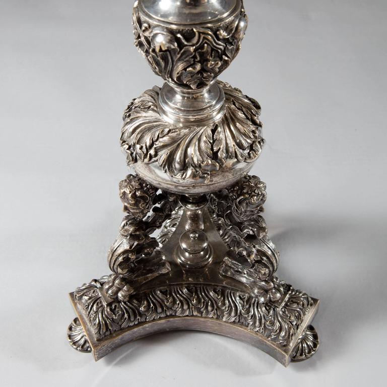 Pair of Large Silvered Column Lamps For Sale at 1stDibs
