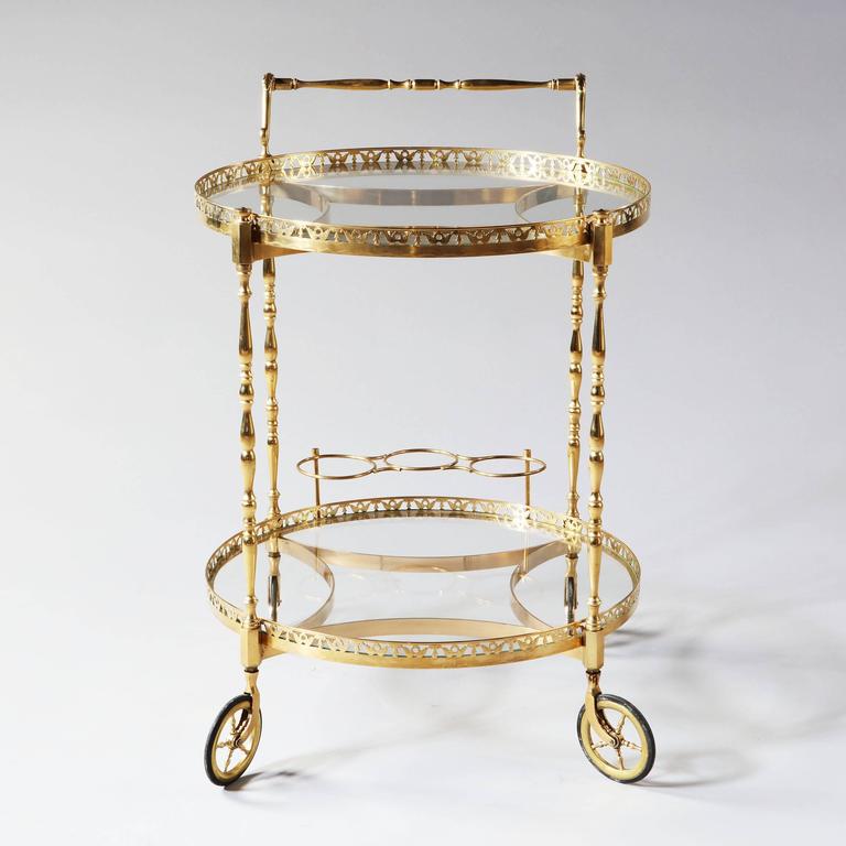 Superb Polished Brass Round Bar Cart Drinks Trolley Attributed to ...