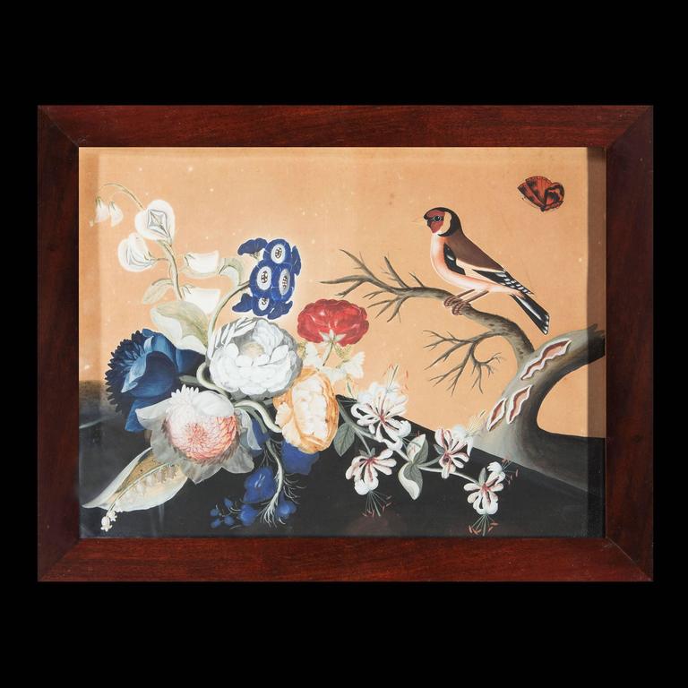 Pair of Samuel Dixon ‘Basso Relievo’ Watercolors of Birds and Flowers ...