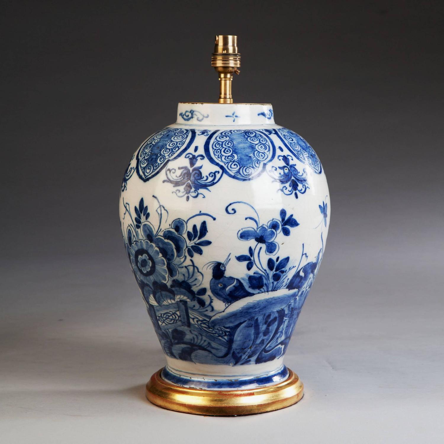 18th Century Dutch Delft Pottery Vase Mounted as Lamp For Sale at 1stdibs