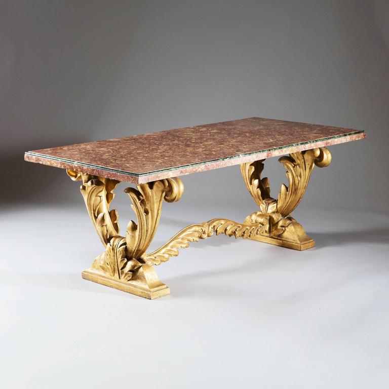 Marble-Topped Low Table on Gilt Carved Wooden Base For Sale at 1stDibs Marble-Topped Low Table on Gilt Carved Wooden Base For Sale at 1stDibs
