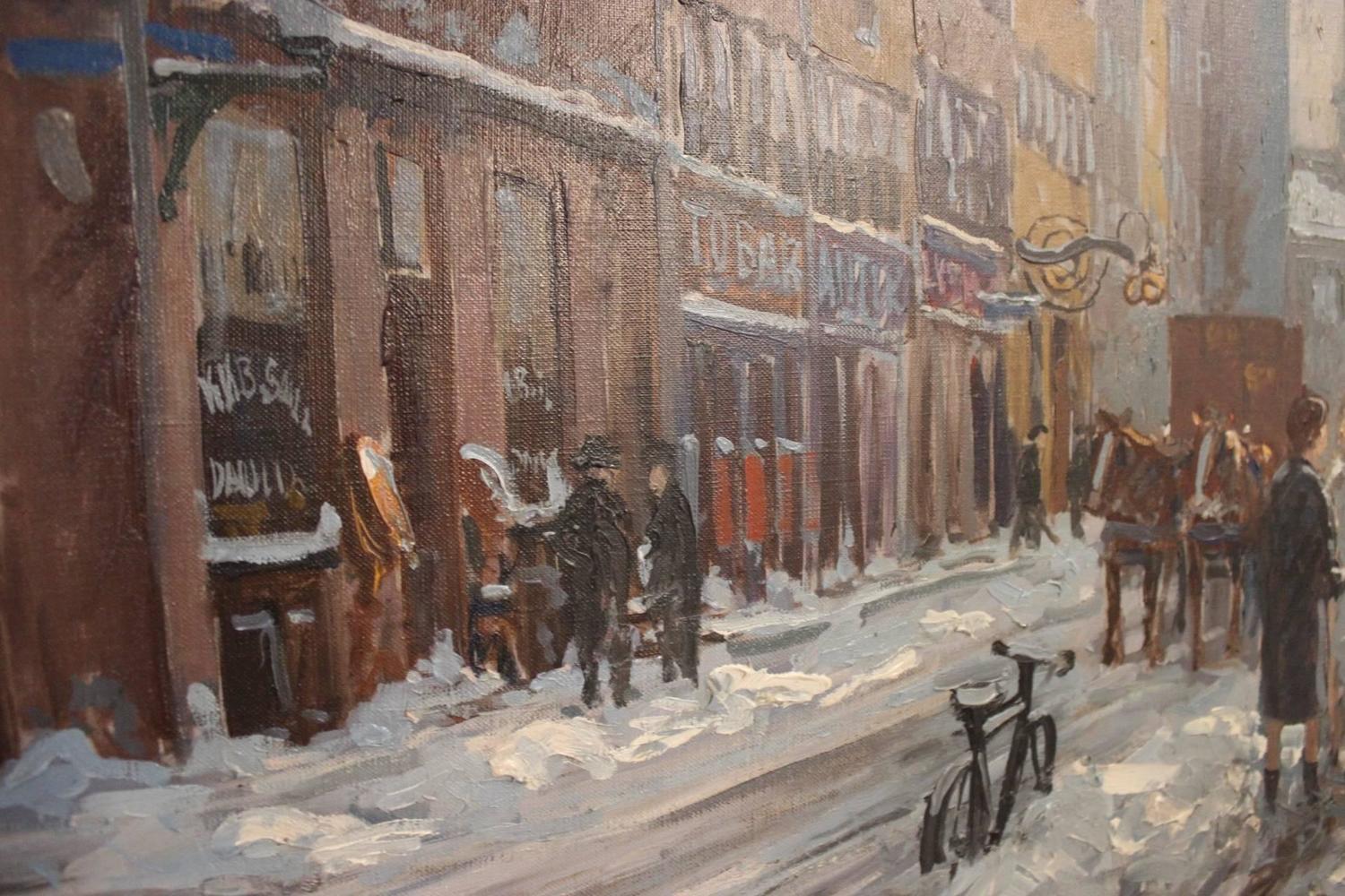 Oil Painting of Copenhagen's Streets in the Winter by Th. Nygaard, 1930 ...