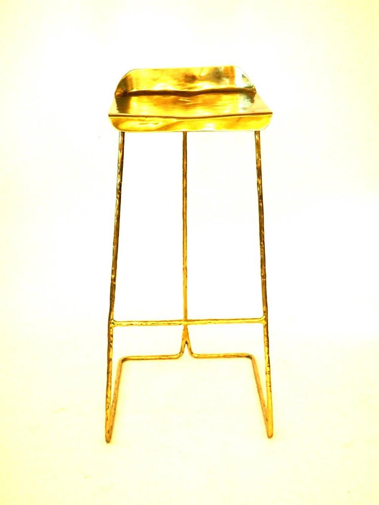 Hand-Sculpted Brass Stool, Misaya For Sale at 1stDibs