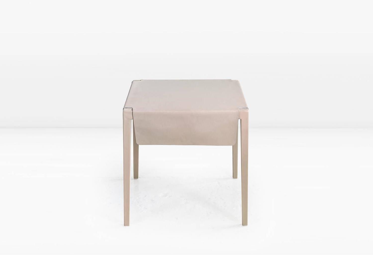 Emile Side Table or End Table with Cream Molded Leather over Maple ...