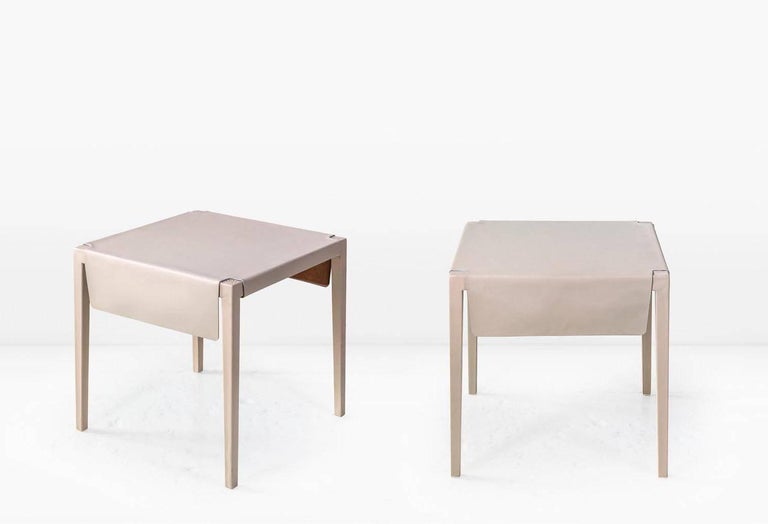 Emile Side Table or End Table with Cream Molded Leather over Maple ...