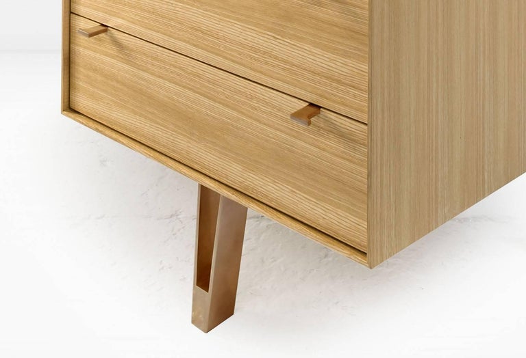 Saxton Cabinet / End Table with Japanese Sen Veneer and Bronze Legs For ...