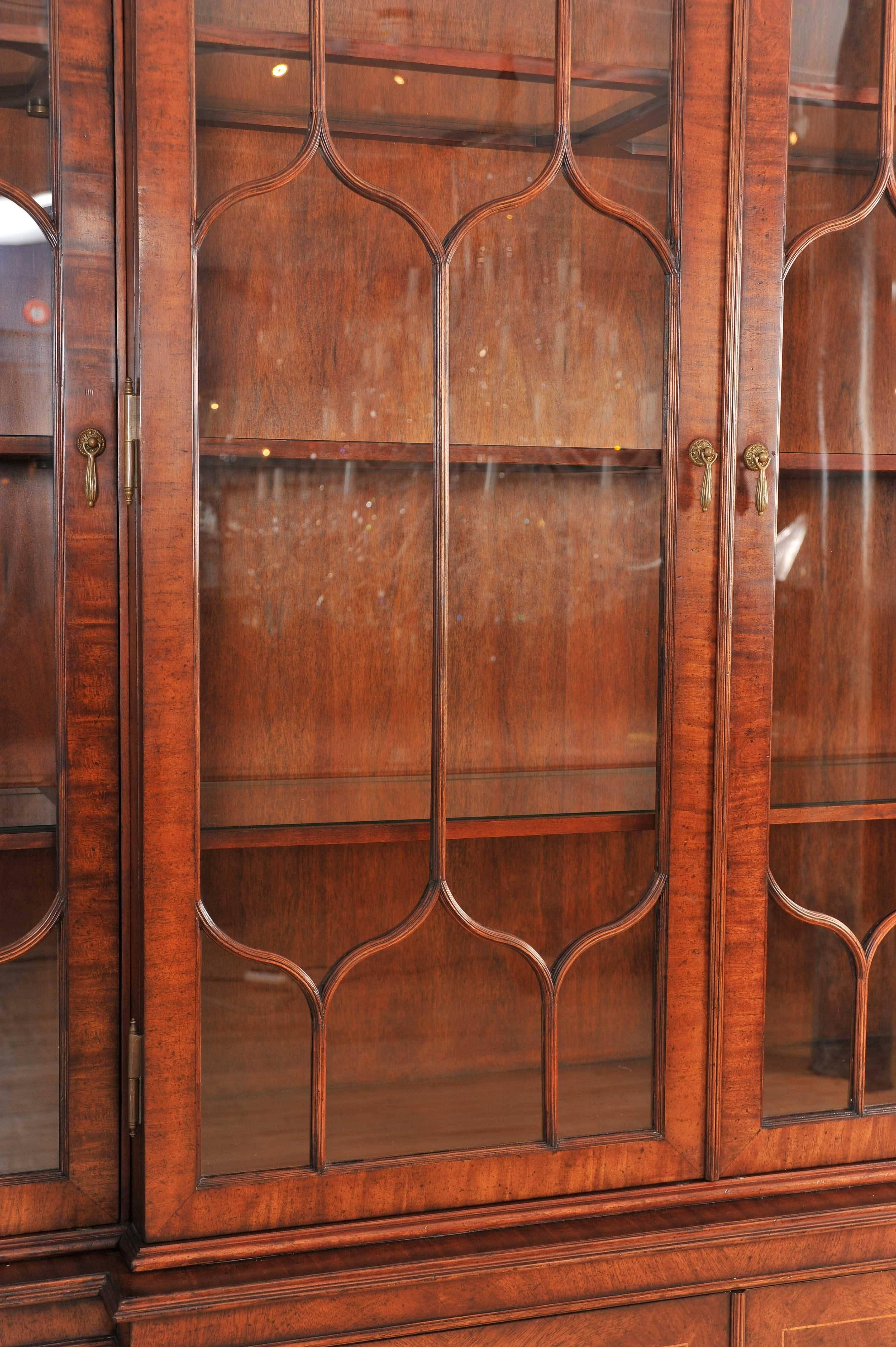 Four-Door Walnut Breakfront Display Cabinet For Sale at 1stDibs