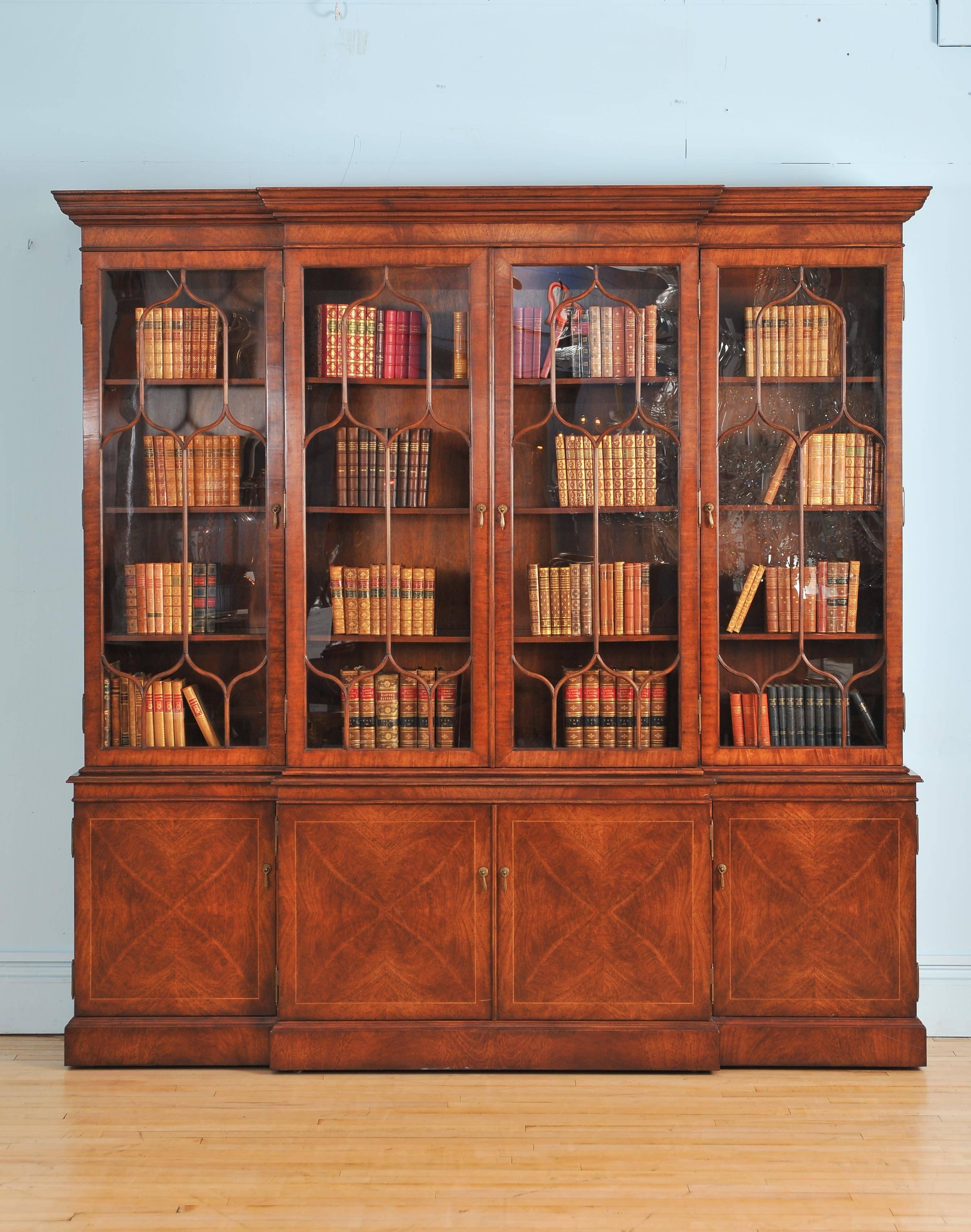 Four-Door Walnut Breakfront Display Cabinet For Sale at 1stDibs