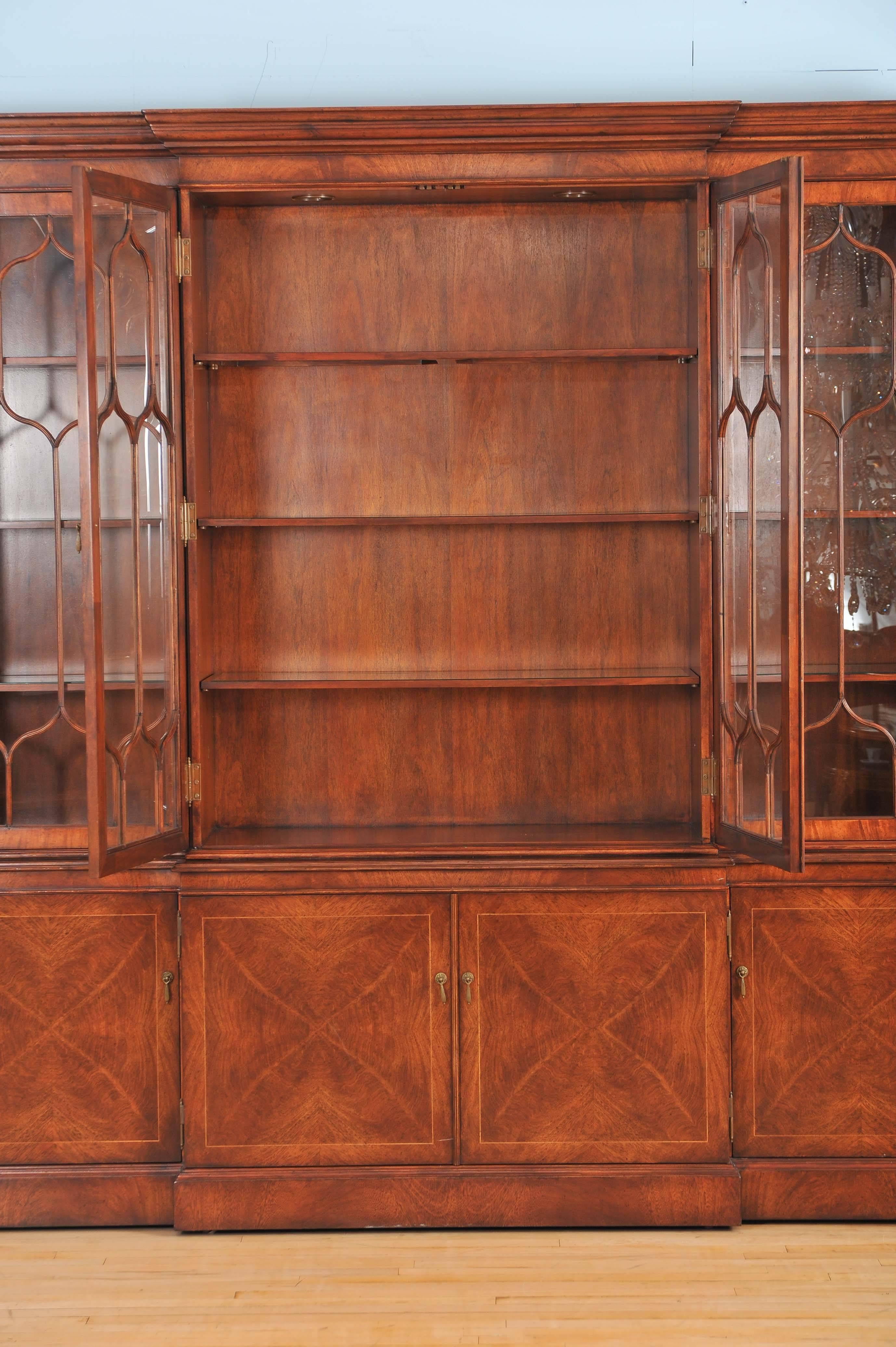 Four-Door Walnut Breakfront Display Cabinet For Sale at 1stDibs