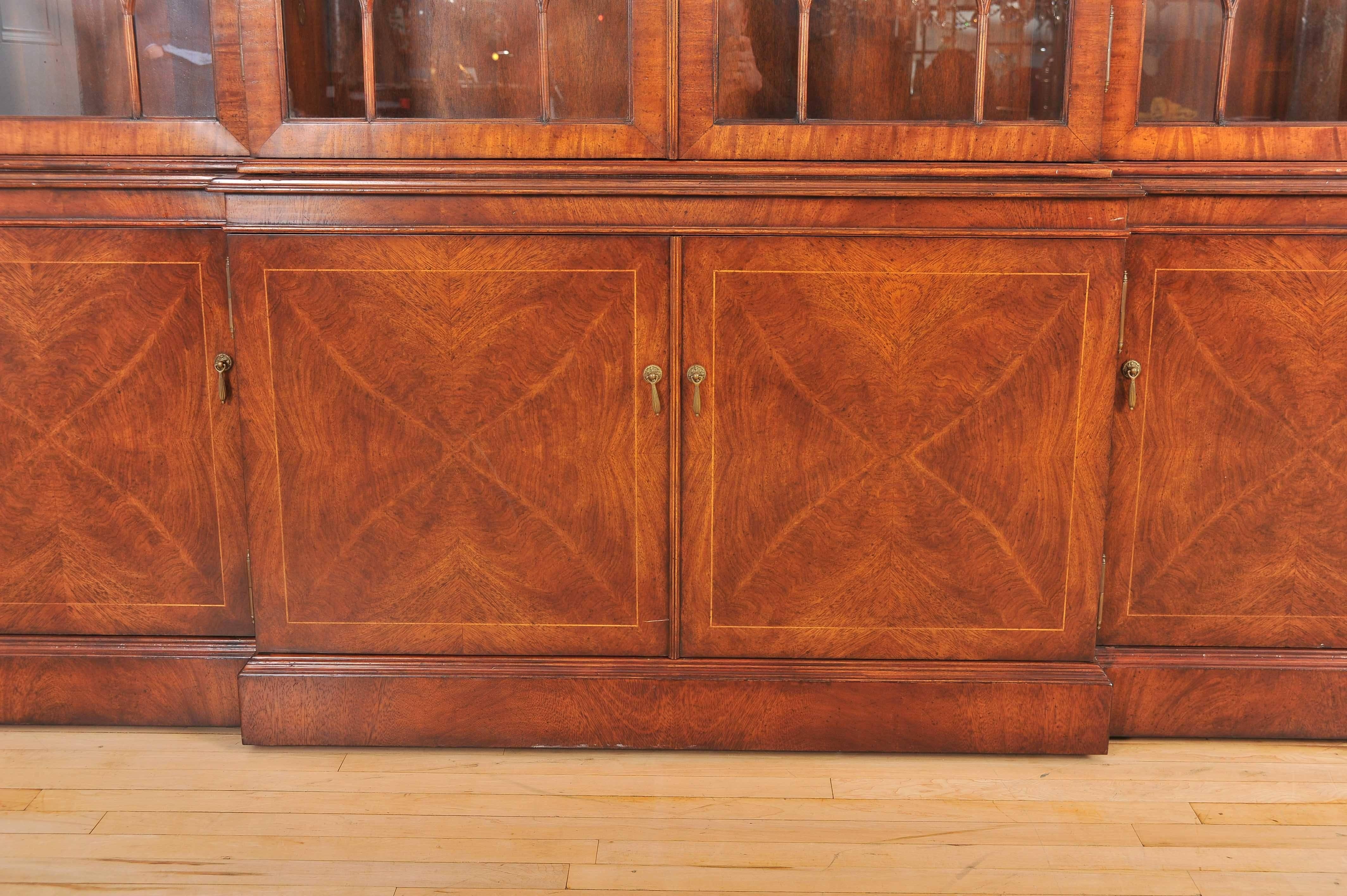 Four-Door Walnut Breakfront Display Cabinet For Sale at 1stDibs