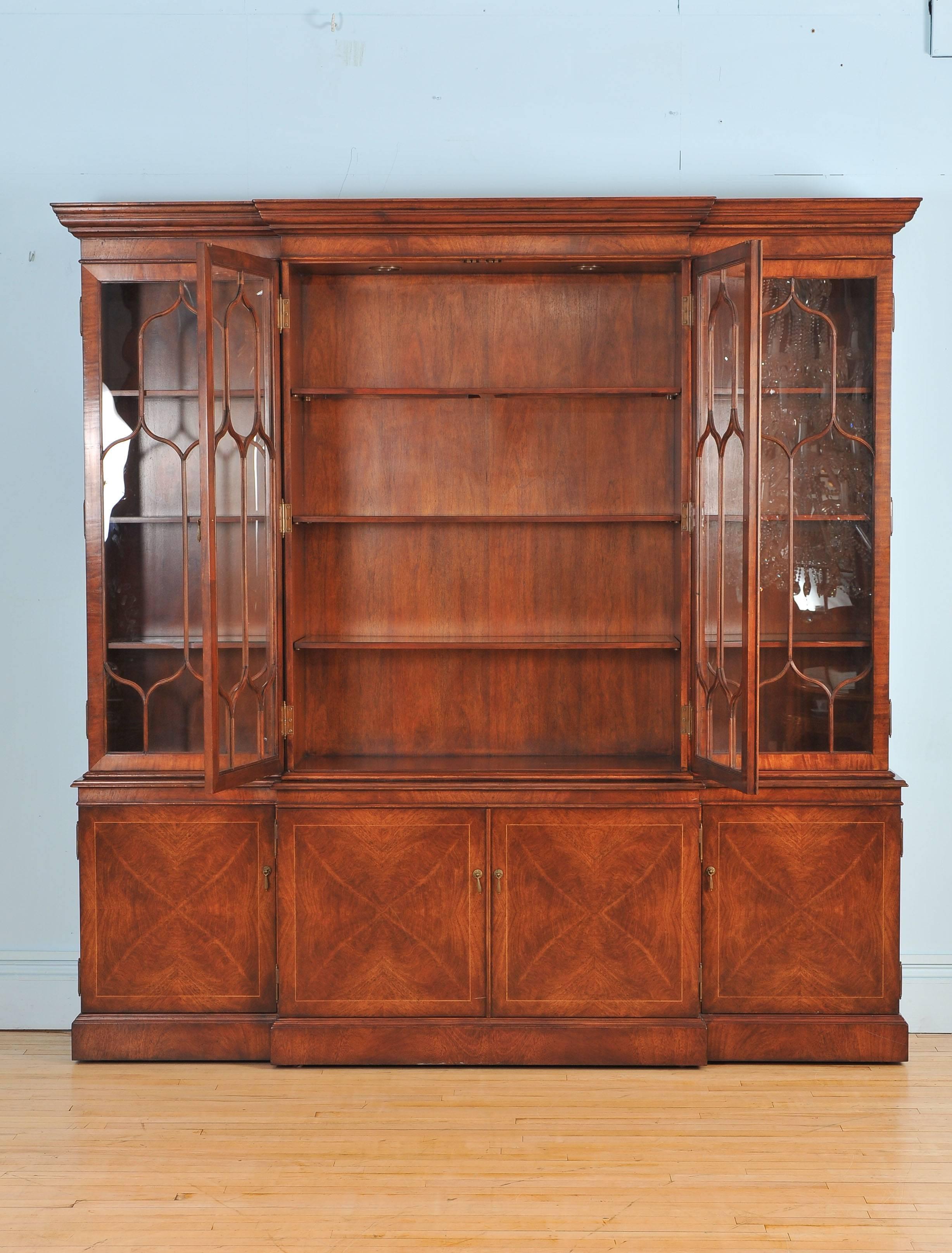 Four-Door Walnut Breakfront Display Cabinet For Sale at 1stDibs