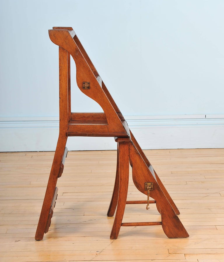 Metamorphic Oak Arts and Craft Library Step/Chair at 1stDibs