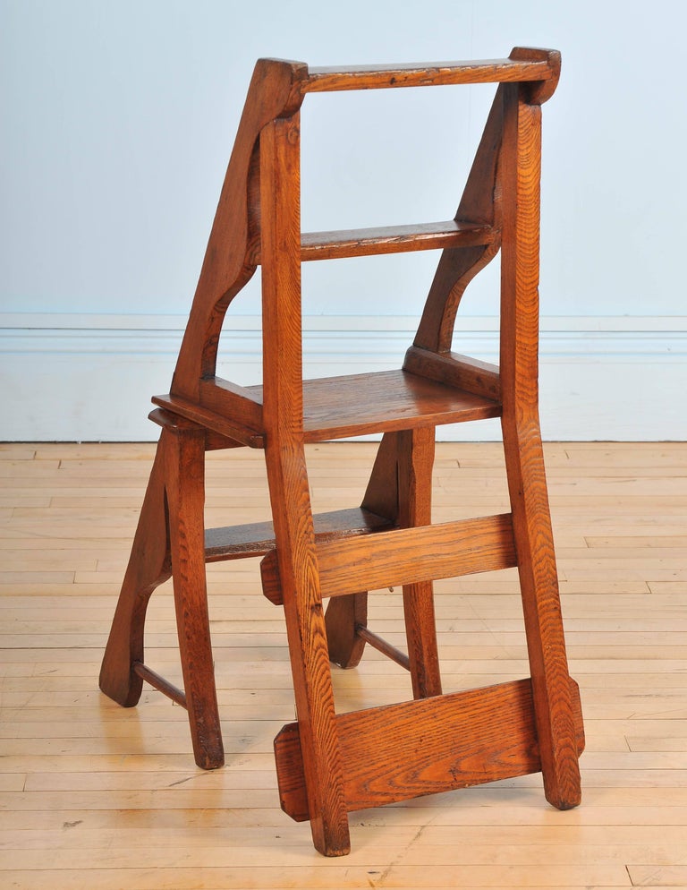 Metamorphic Oak Arts and Craft Library Step/Chair at 1stDibs