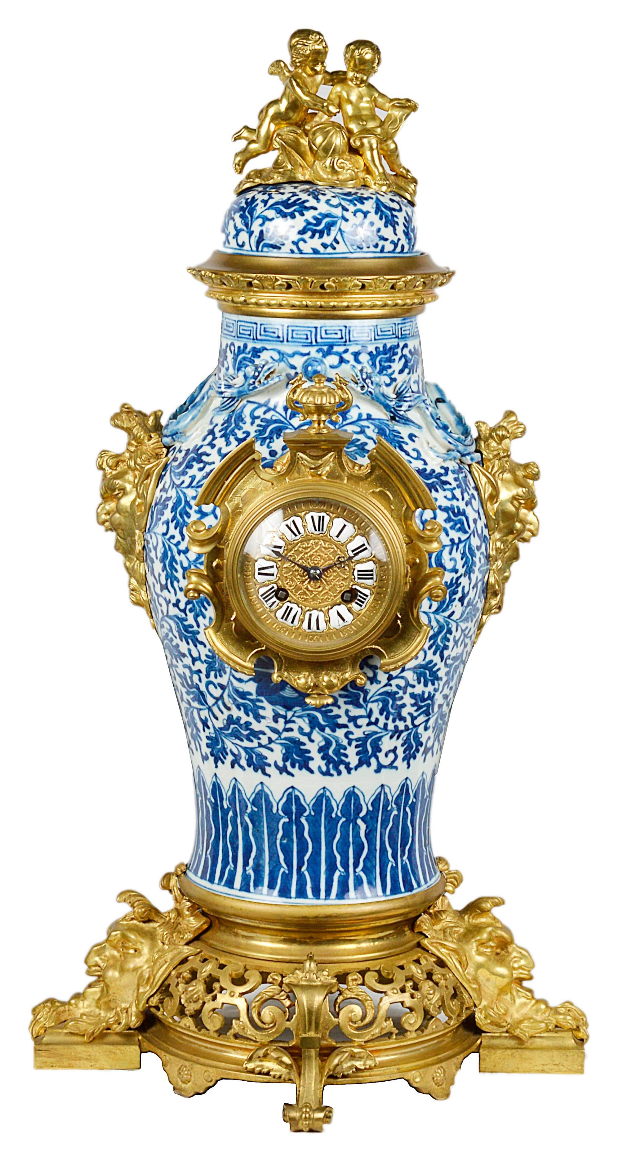 19th Century Chinese Blue and White Clock Garniture at 1stDibs