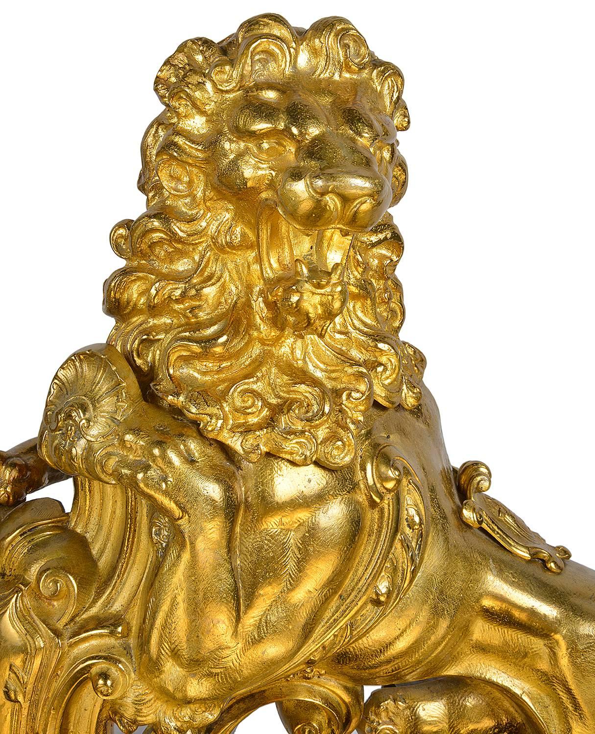 Pair of 19th Century Lion Fire Dogs or Chenets For Sale at 1stDibs