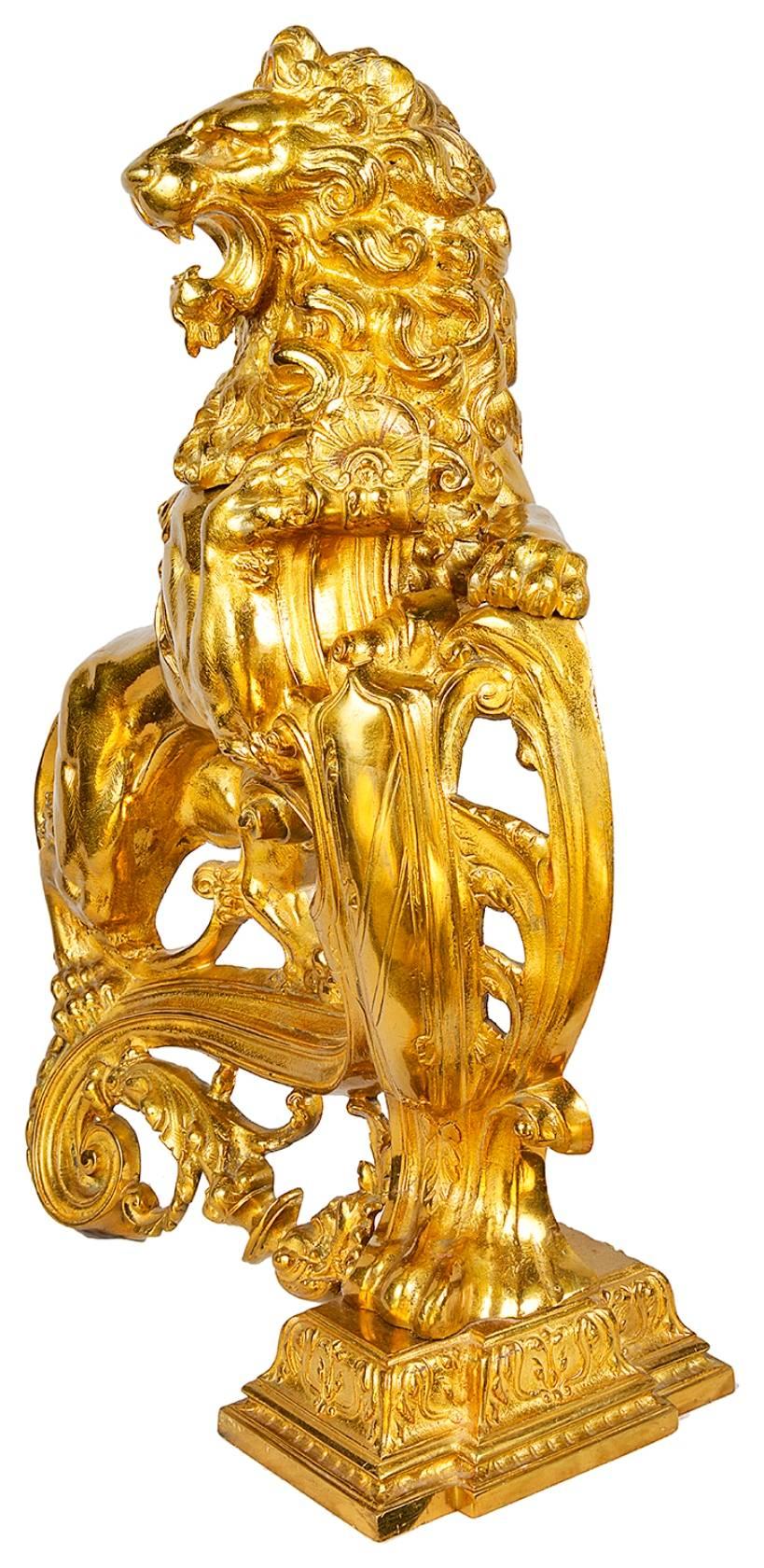 Pair of 19th Century Lion Fire Dogs or Chenets For Sale at 1stDibs
