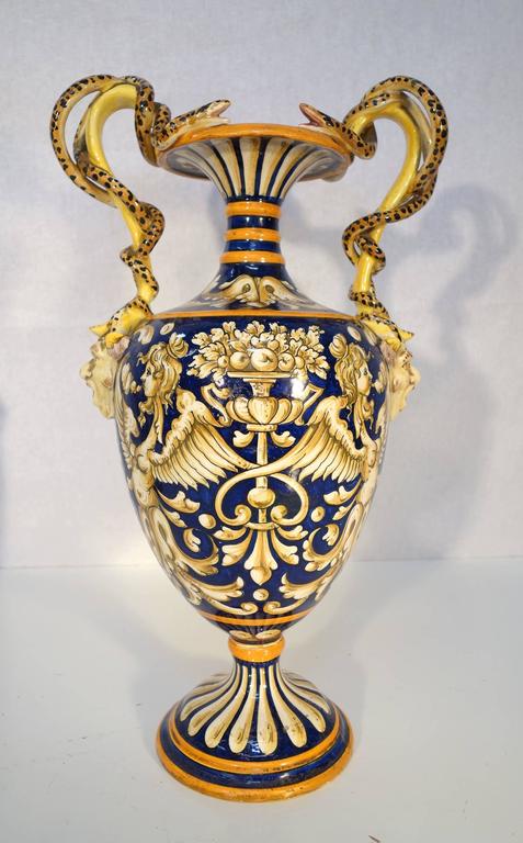 19th Century Antique Italian Renaissance Style Majolica Vases, pair at ...