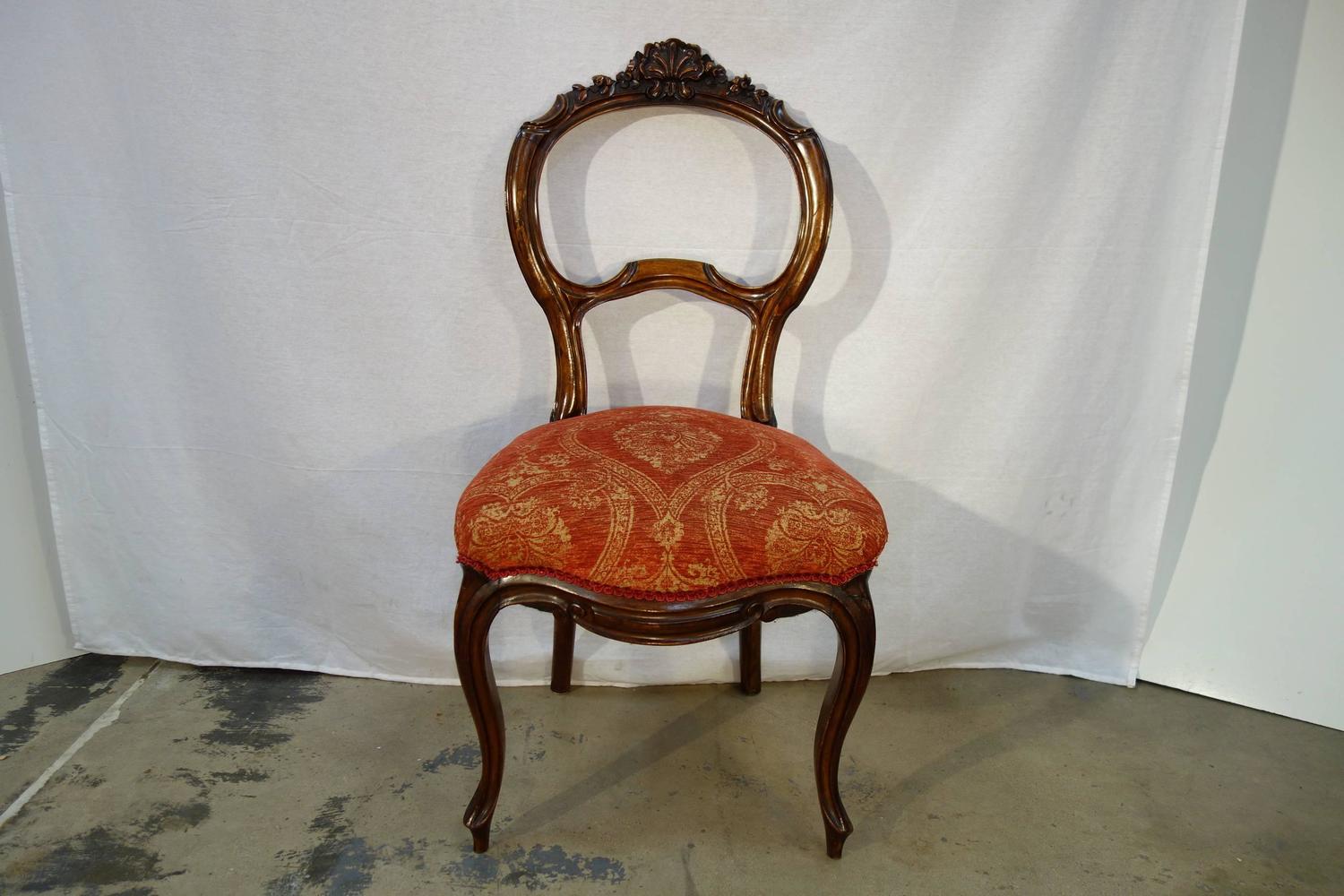 Antique Italian Louis Philippe Style Set of Six Solid Walnut Carved ...