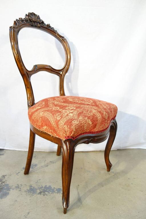 Antique Italian Louis Philippe Style Set of Six Solid Walnut Carved ...