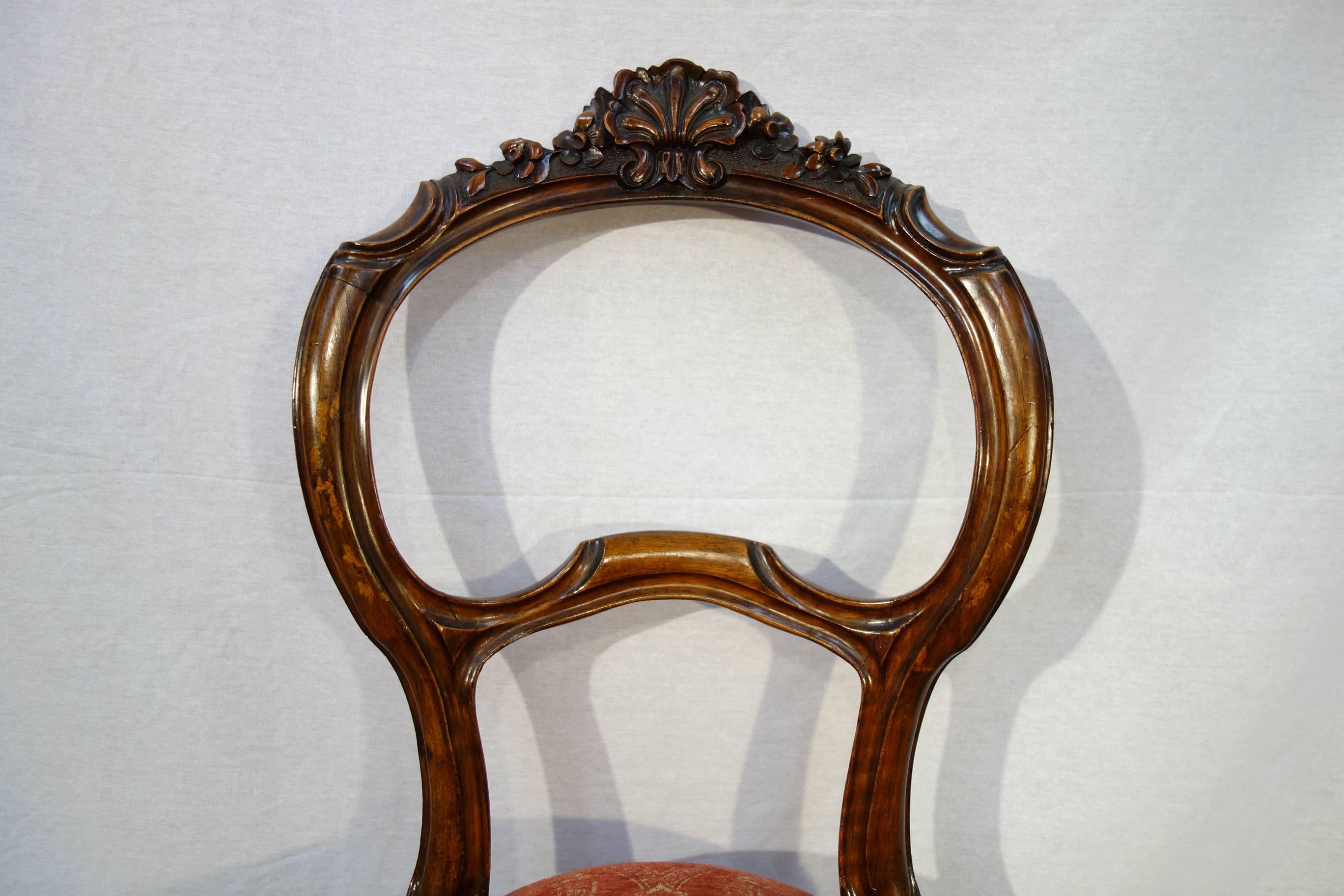 Antique Italian Louis Philippe Style Set of Six Solid Walnut Carved ...