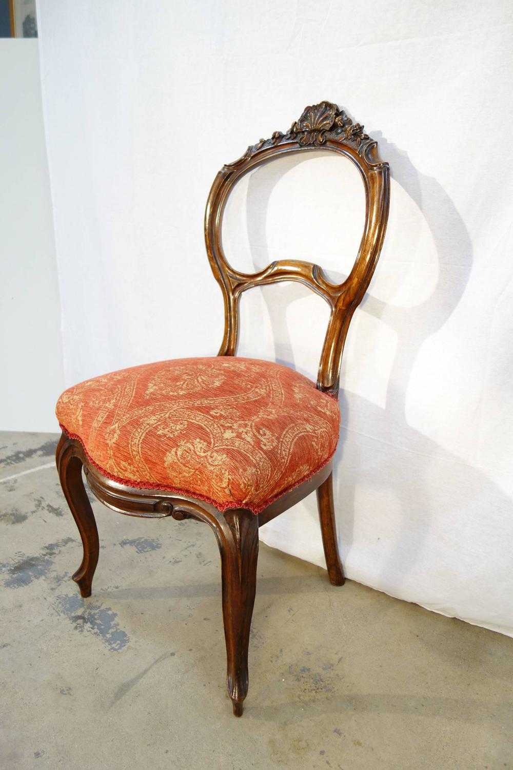 Antique Italian Louis Philippe Style Set of Six Solid Walnut Carved ...