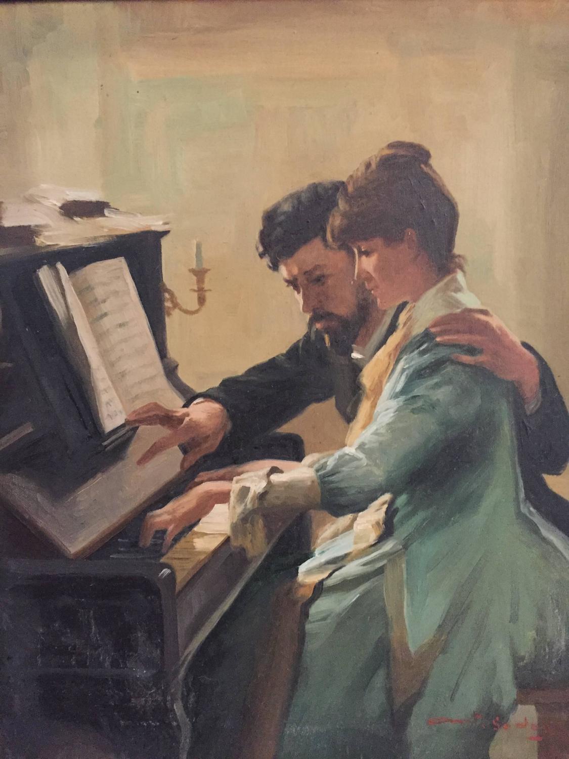 Antonio Godoy Piano Lesson Oil on Canvas Painting For Sale at 1stdibs