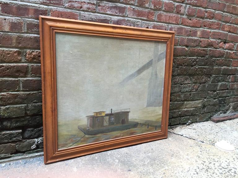 Ashcan Style River Boat Painting For Sale at 1stDibs