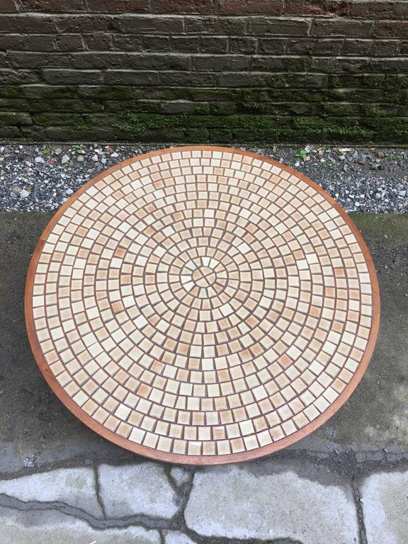 Round Tile Top and Walnut Coffee Table by Gordon and Jane Martz at 1stDibs