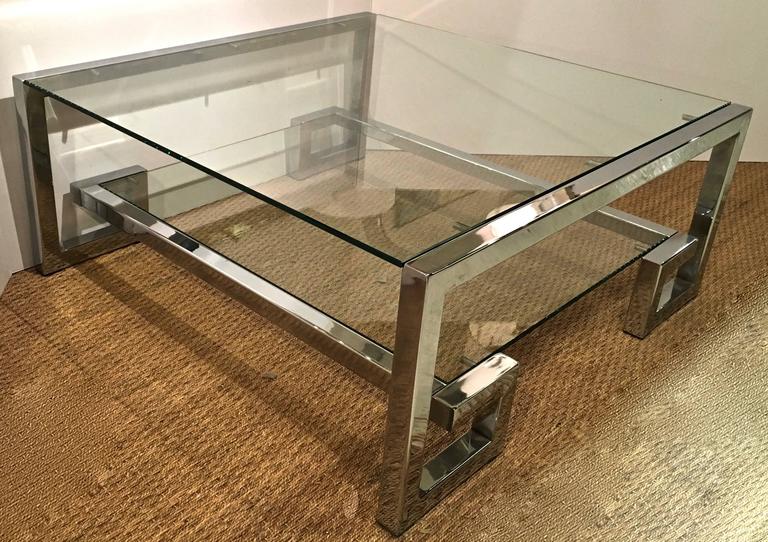 Chrome and Glass Greek Key Coffee Table, Manner of Milo Baughman at ...