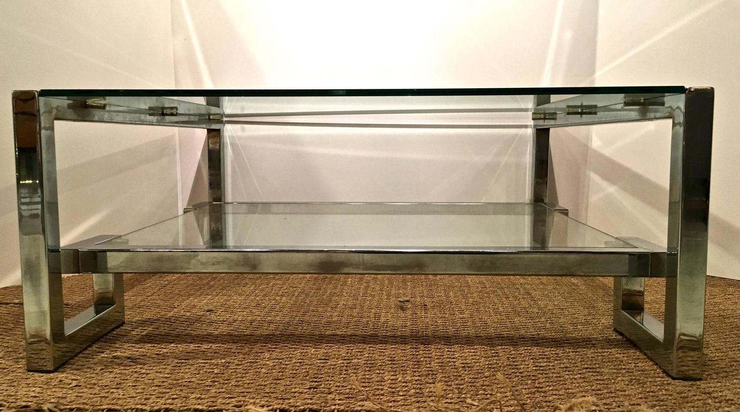 Chrome and Glass Greek Key Coffee Table, Manner of Milo Baughman at 1stdibs