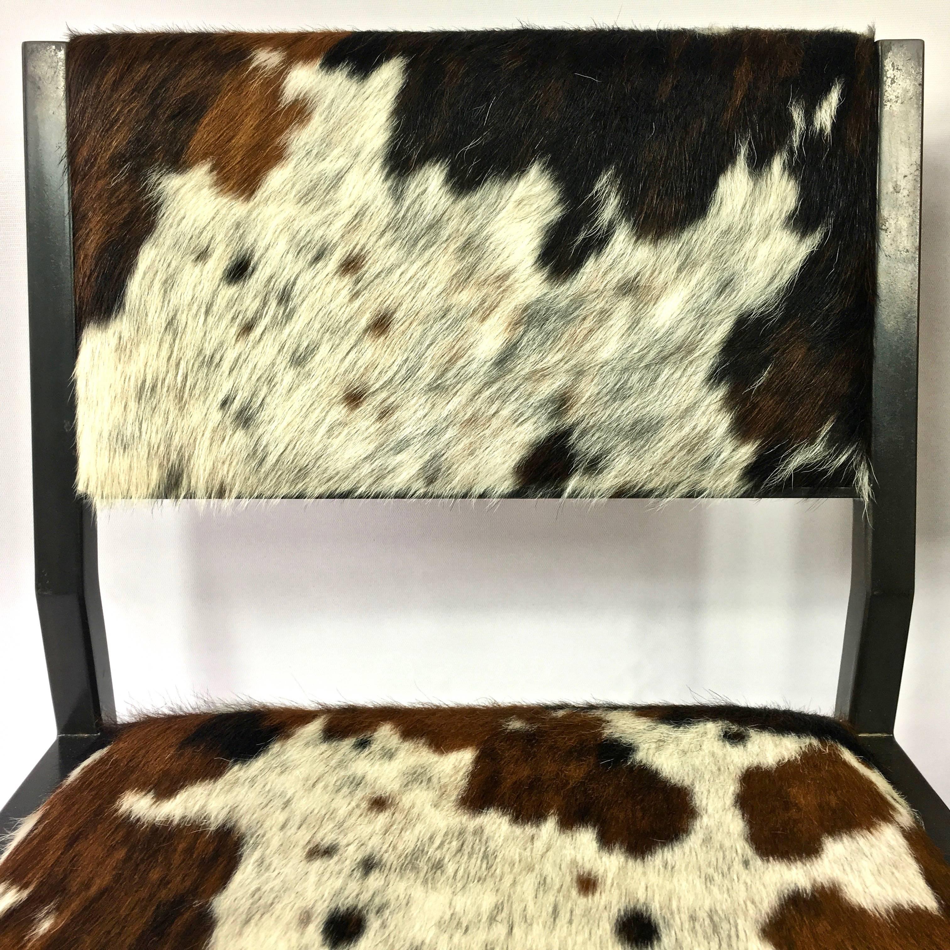 Set of Four Pony Skin Dining Chairs, Blackened Steel Frames by Uhuru ...