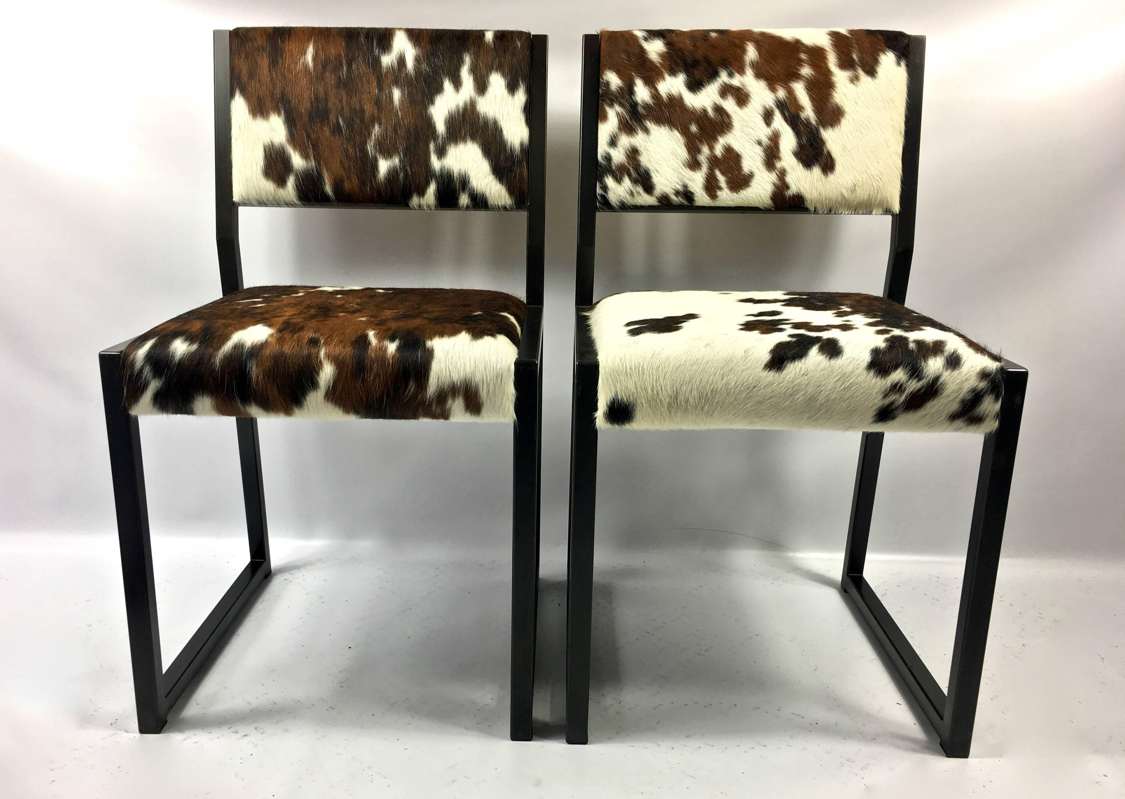 Set of Four Pony Skin Dining Chairs, Blackened Steel Frames by Uhuru ...