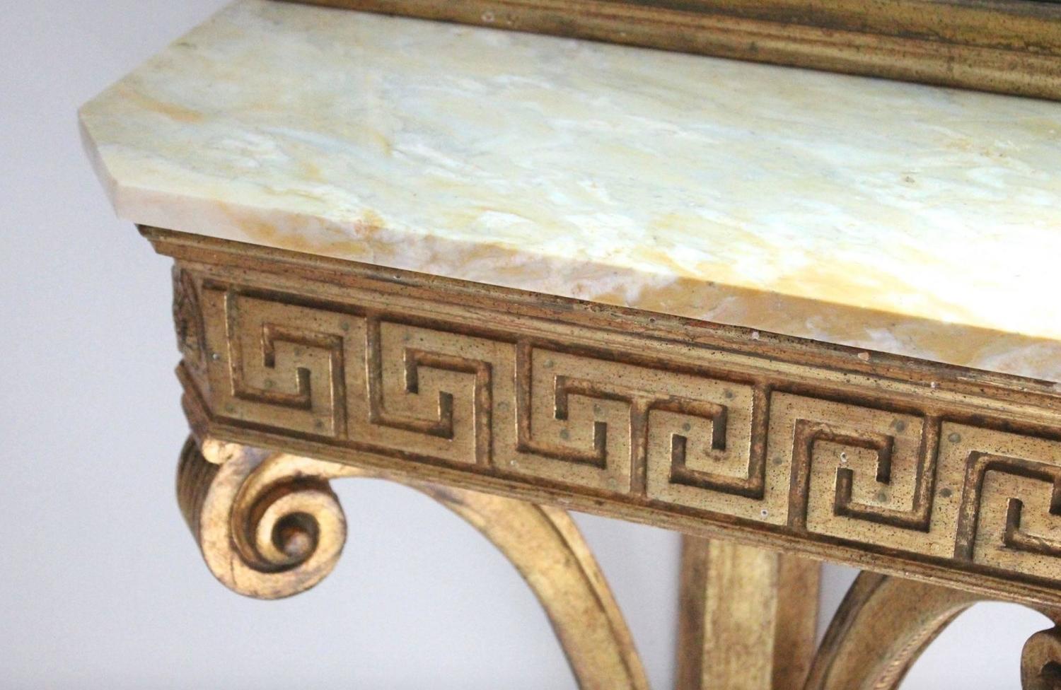 Italian Giltwood Greek Key Wall-Mounted Console Table and Mirror For ...