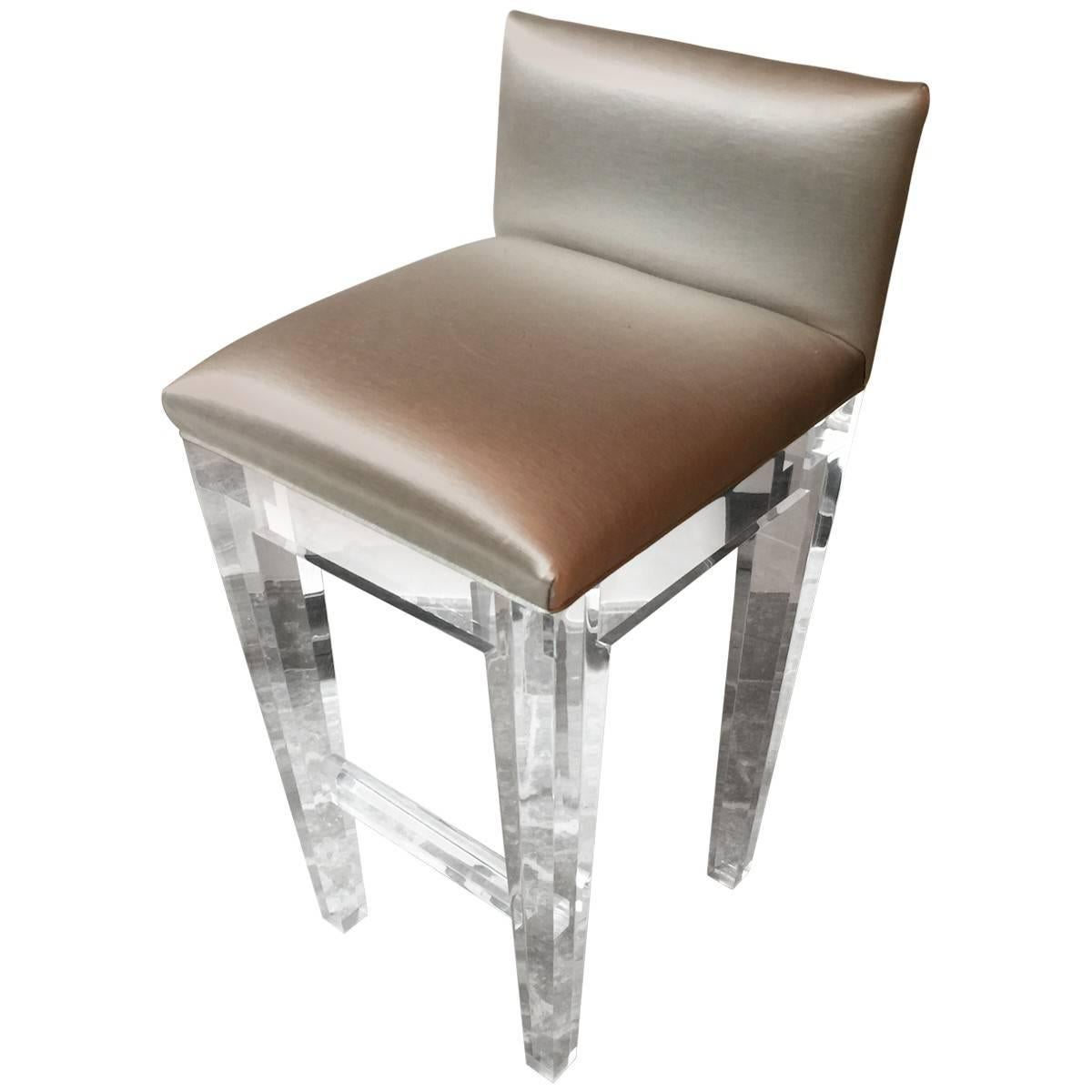 Incredible Lucite Bar Stools, Set of Four with Silk Upholstery at ...