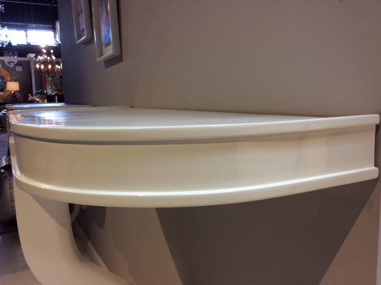 Vintage Pair of White Lacquered Wall Mounted Demi Lune Console Tables ...