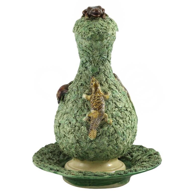 Palissy Ware Jug and Bowl with Nature Scene For Sale at 1stDibs