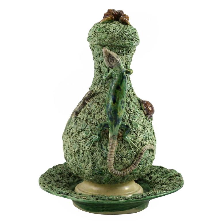 Palissy Ware Jug and Bowl with Nature Scene For Sale at 1stDibs