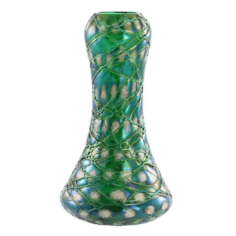 Art Nouveau Bohemian 'Snowflake' Glass Vase by Kralik at 1stDibs