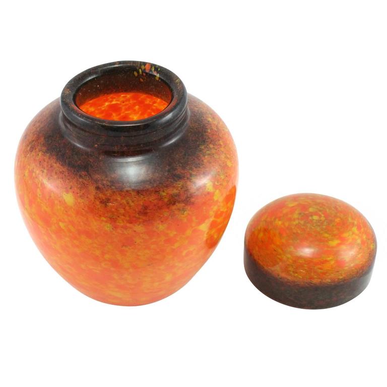 20th Century Art Deco Monart Glass Ginger Jar by John Moncrieff Ltd For ...