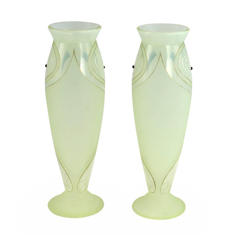 Pair of Art Nouveau Uranium Glass Vases by Joseph Riedel at 1stDibs